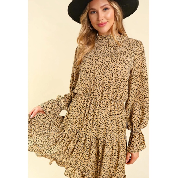 kelzposh | Dresses | The Goldie Small Animal Print Frilled Mock Neck ...